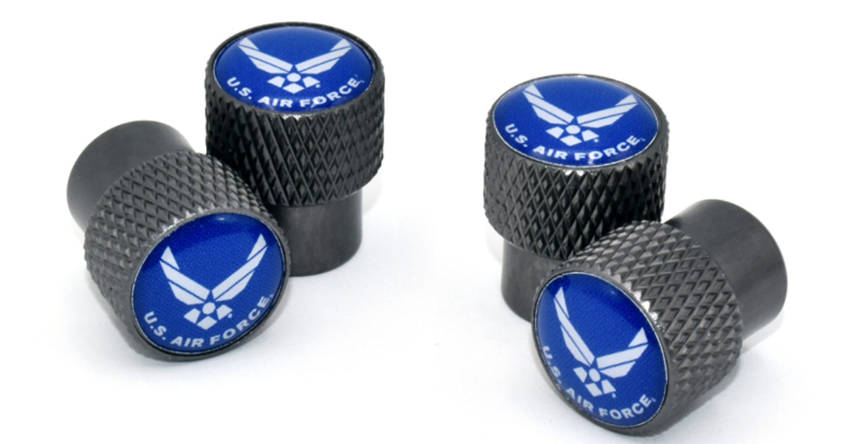Air Force Valve Stem Caps - Black Knurling | Elektroplate
