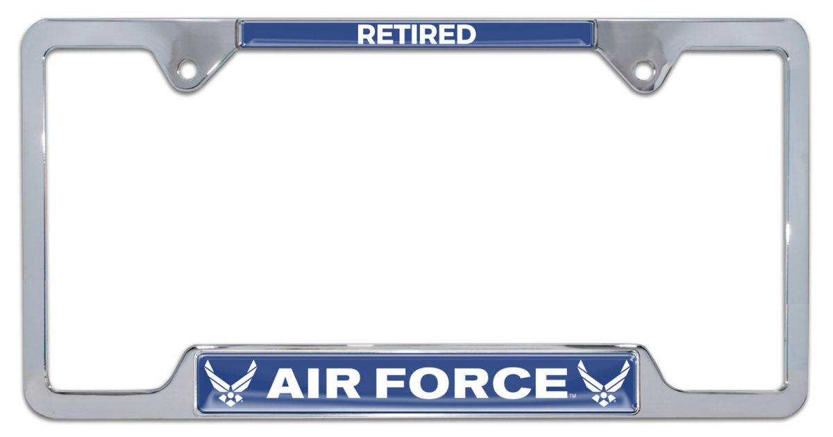 Full-Color Air Force Retired Open License Plate Frame | Elektroplate