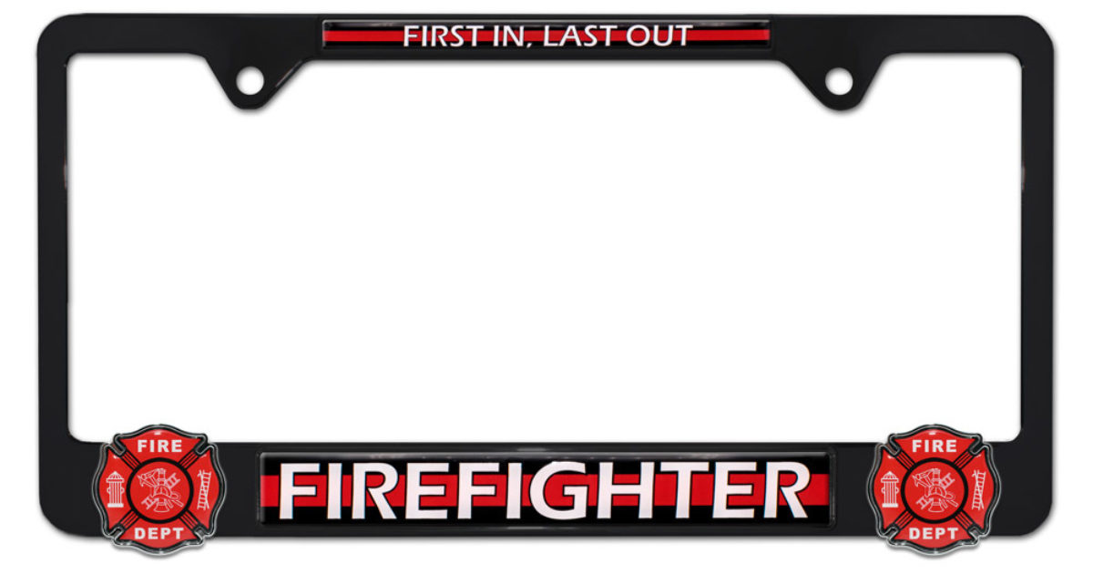 3D Firefighter Black Metal License Plate Frame | Elektroplate