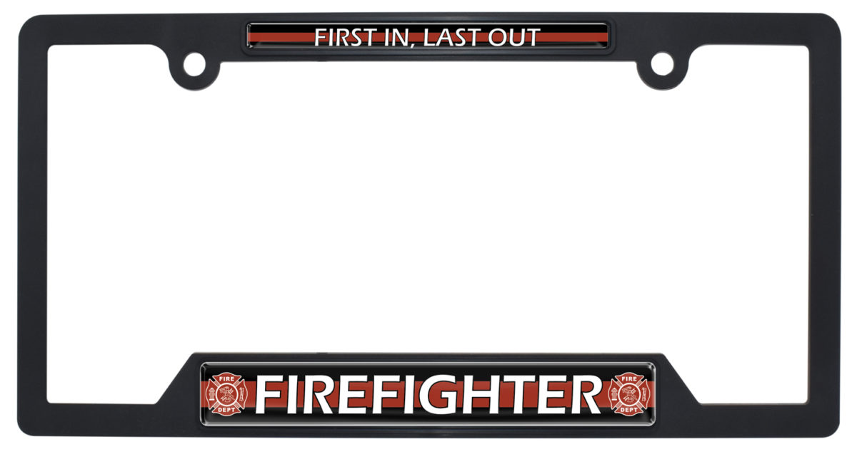 Firefighter Black Plastic Open License Plate Frame | Elektroplate