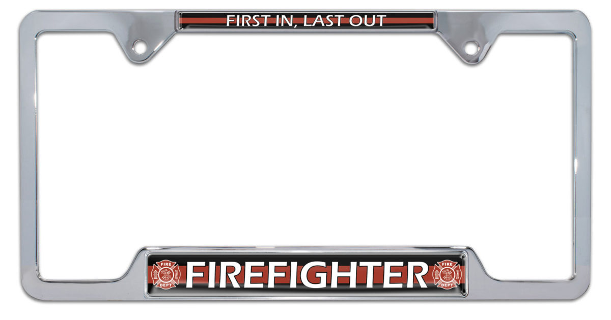 Firefighter Open Chrome License Plate Frame | Elektroplate