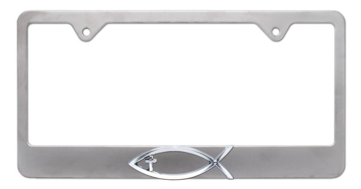 Christian Fish Cross Brushed License Plate Frame | Elektroplate