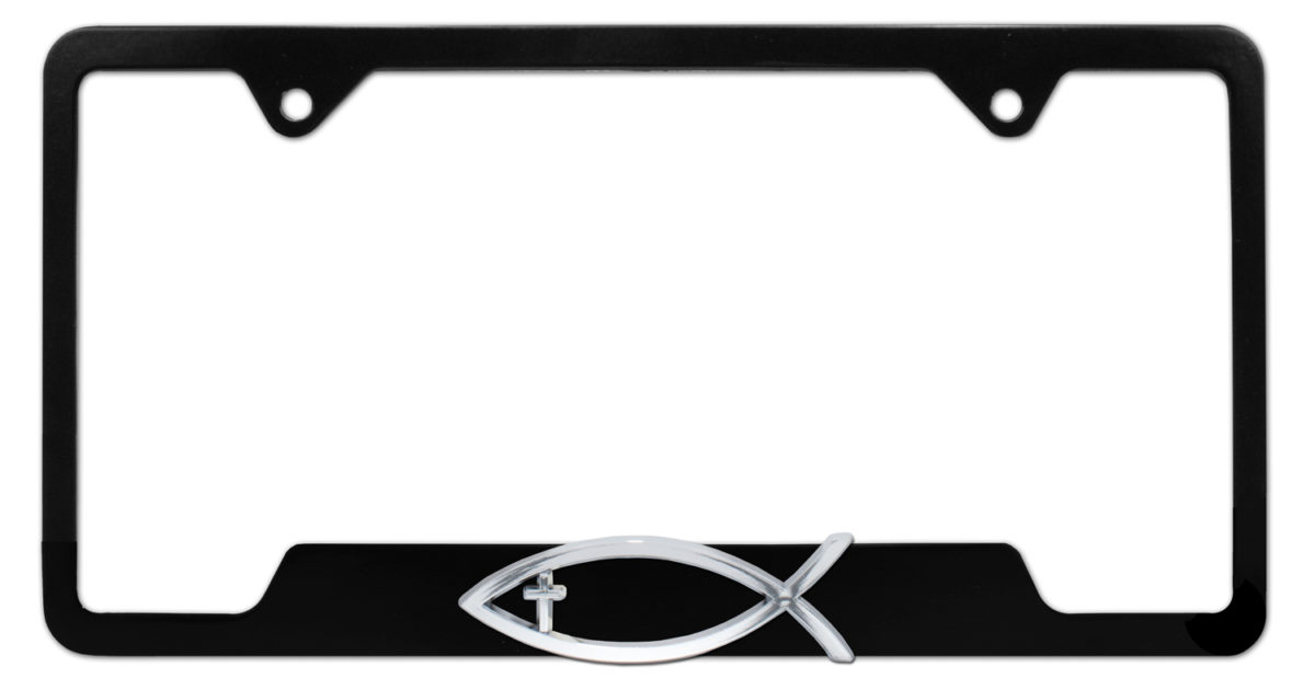 Christian Fish Cross Black Open License Plate Frame | Elektroplate