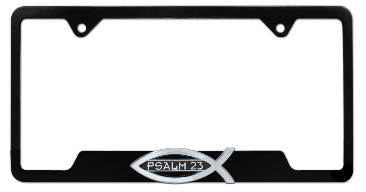Christian Fish Psalm 23 Black Open License Plate Frame | Elektroplate