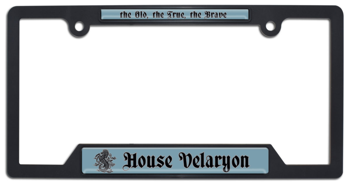 Velaryon Open Corner Plastic License Plate Frame | Elektroplate