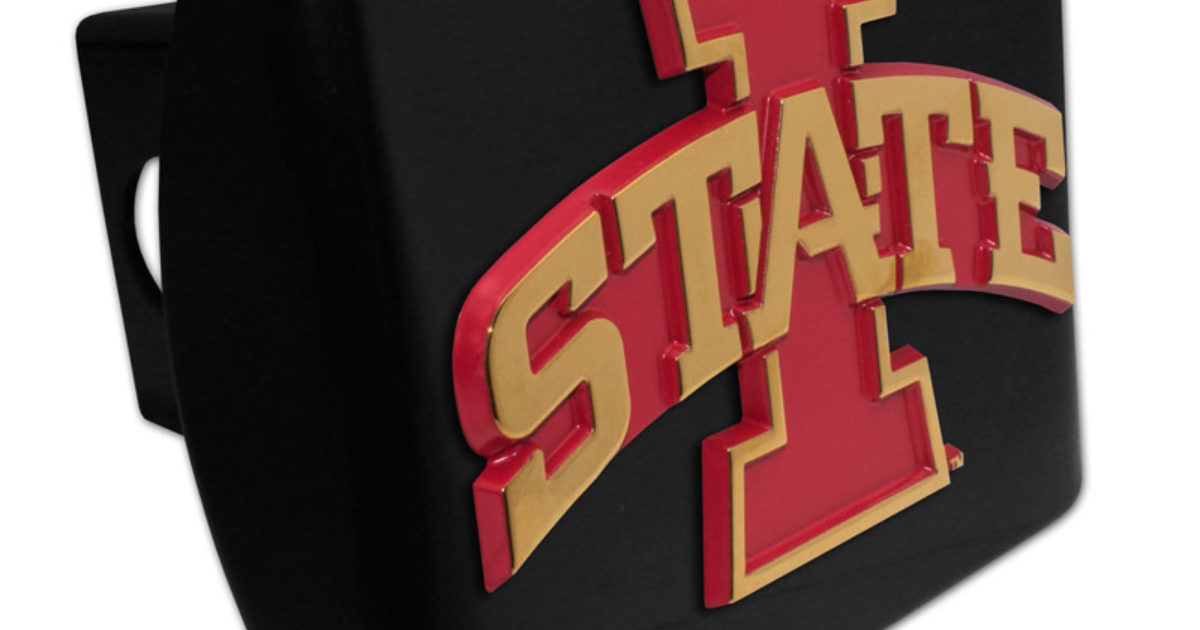 Iowa State Gold Plated Black Metal Hitch Cover | Elektroplate