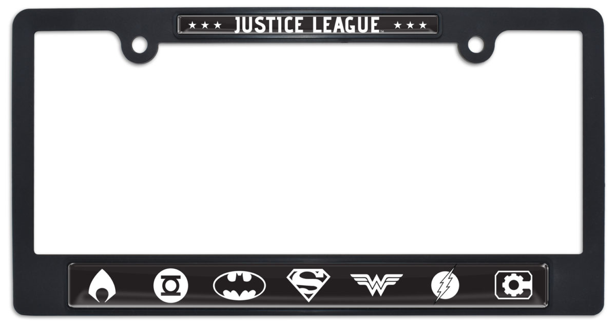 Justice League B&W Black Plastic License Plate Frame | Elektroplate