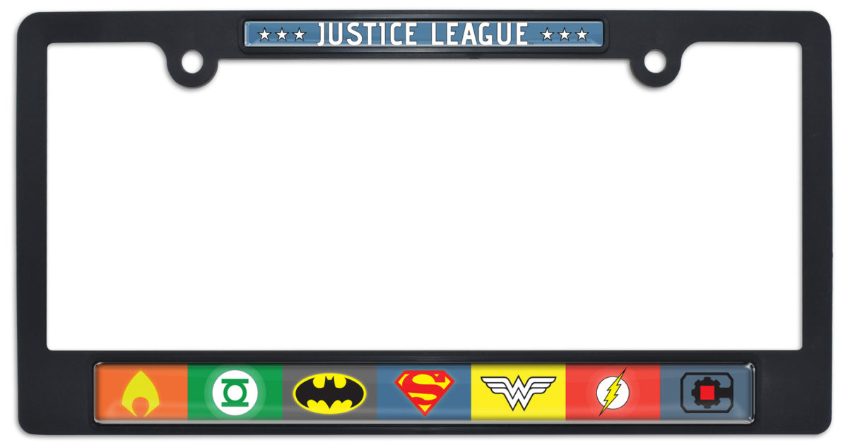 Justice League Color Black Plastic License Plate Frame | Elektroplate