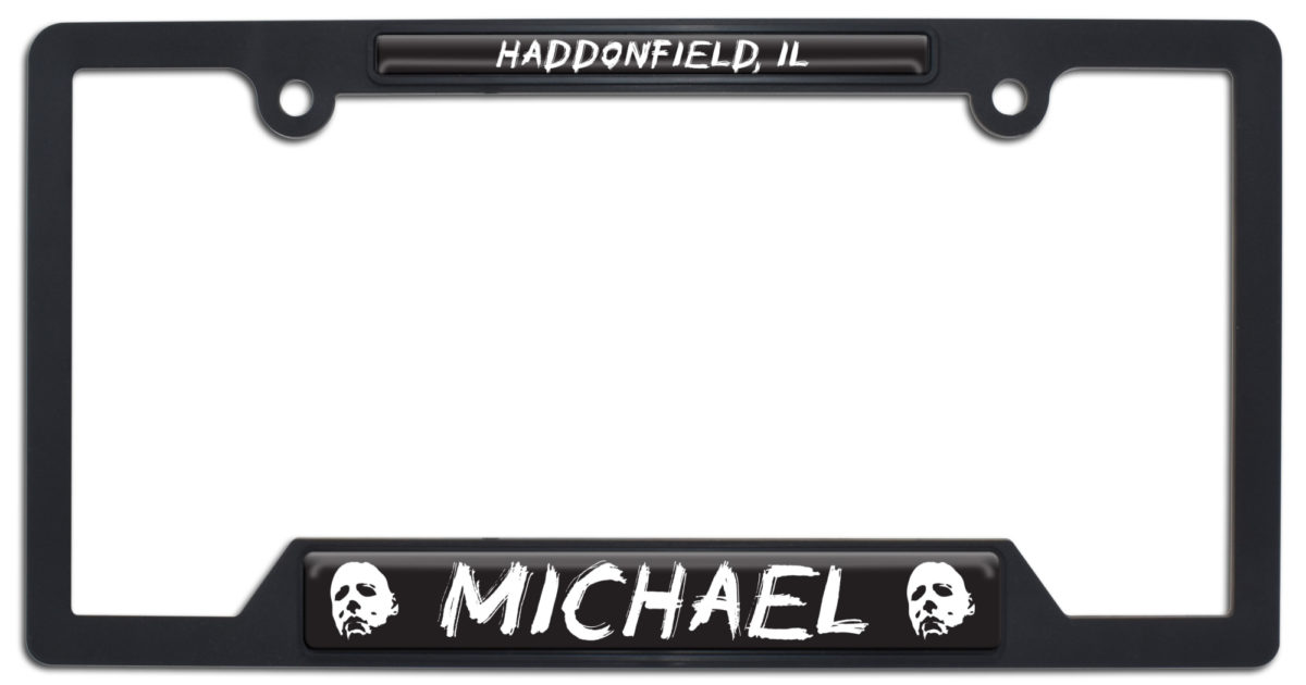 Michael Haddonfield Open Plastic License Plate Frame | Elektroplate