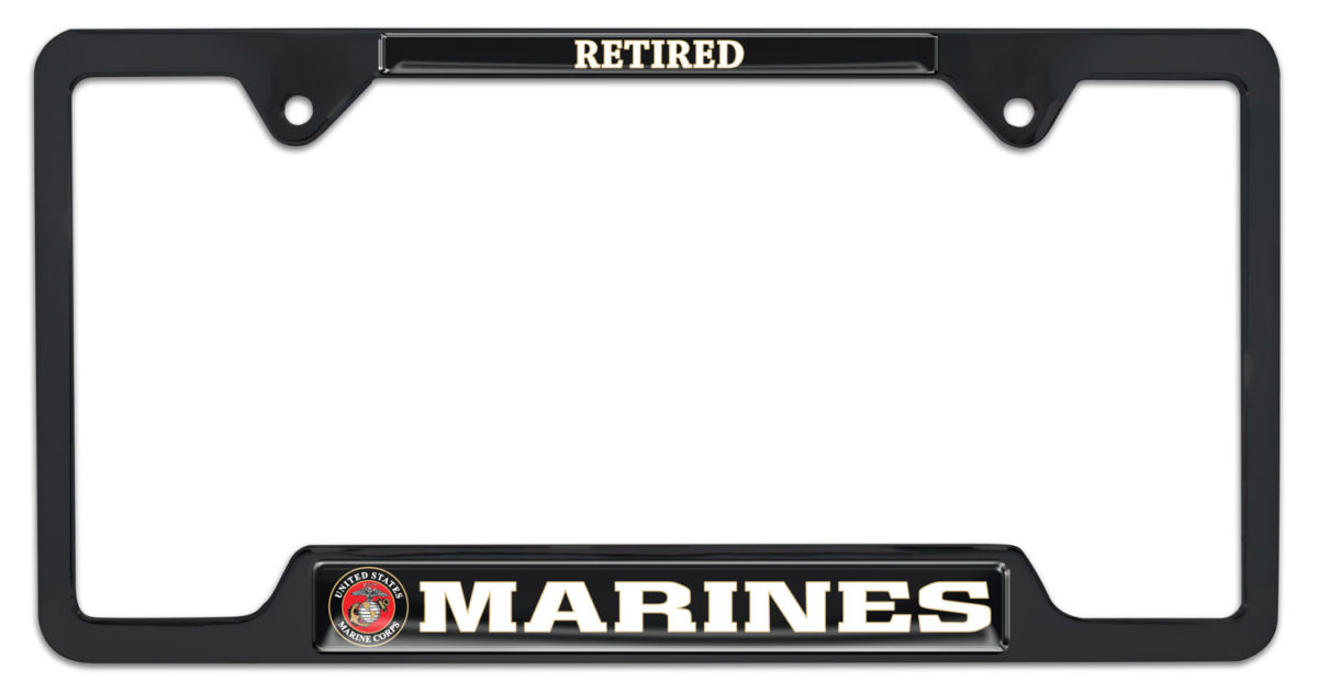 Marines Retired Black Open License Plate Frame | Elektroplate