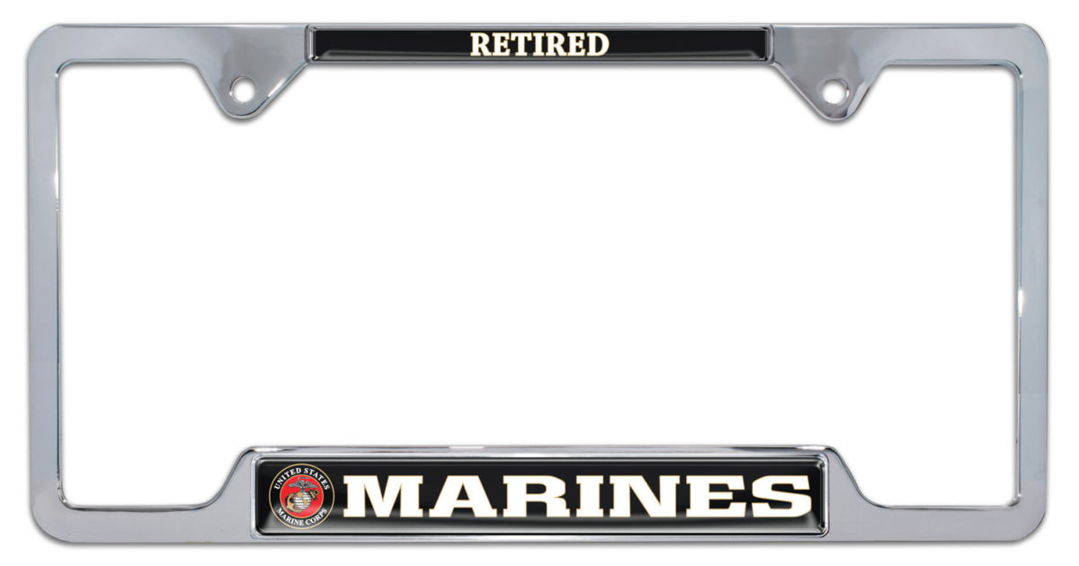 Full-Color Marines Retired Open License Plate Frame | Elektroplate