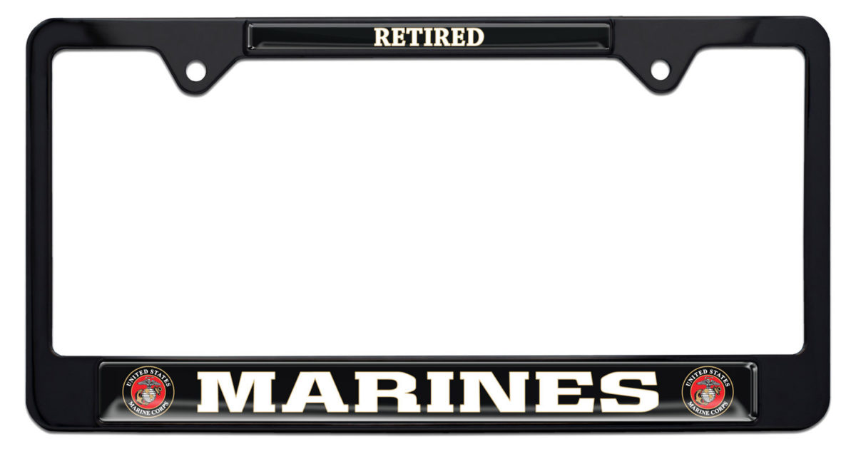 Marines Retired Black License Plate Frame | Elektroplate
