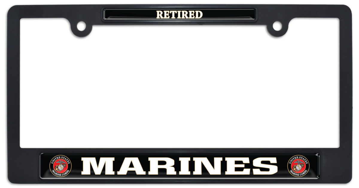 Full-Color Marines Retired Black Plastic License Plate… | Elektroplate