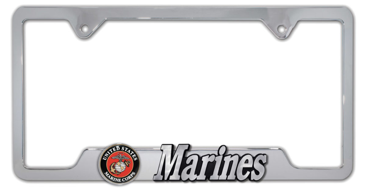 Marines 3D Chrome Open License Plate Frame | Elektroplate