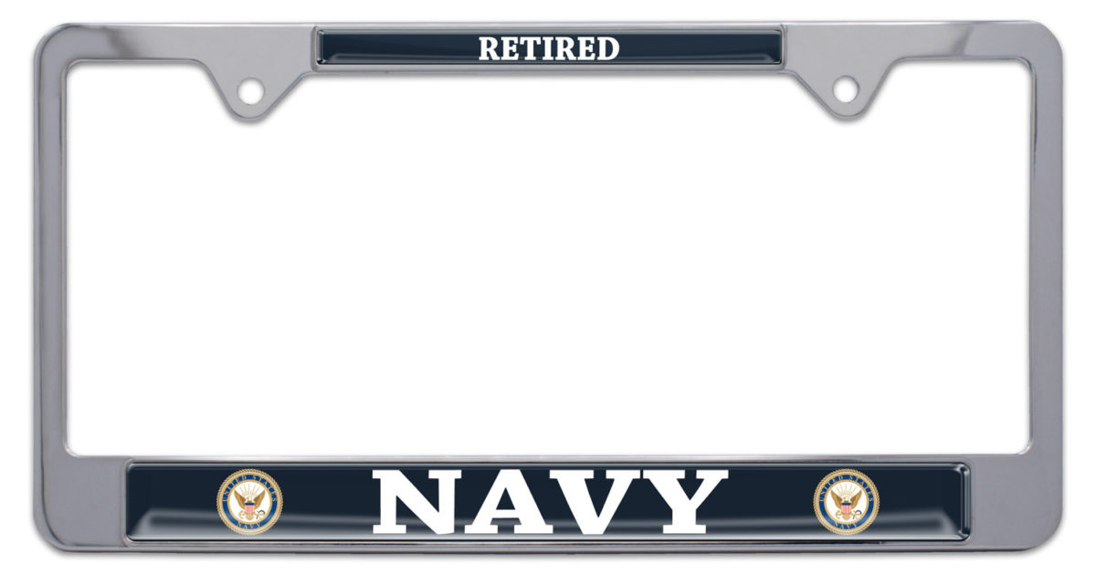 Full-Color Navy Retired License Plate Frame | Elektroplate