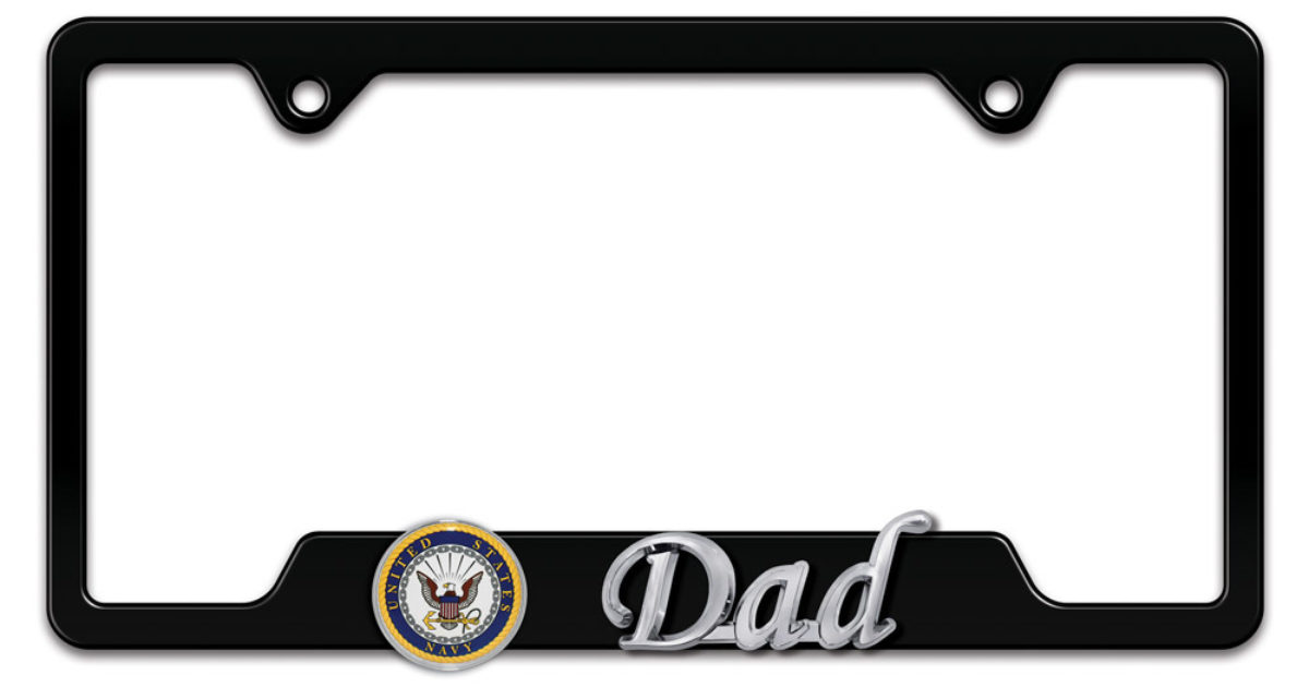 Navy Dad 3D Black License Plate Frame | Elektroplate