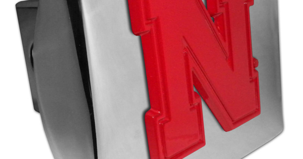 Univresity of Nebraska Red Chrome Hitch Cover | Elektroplate