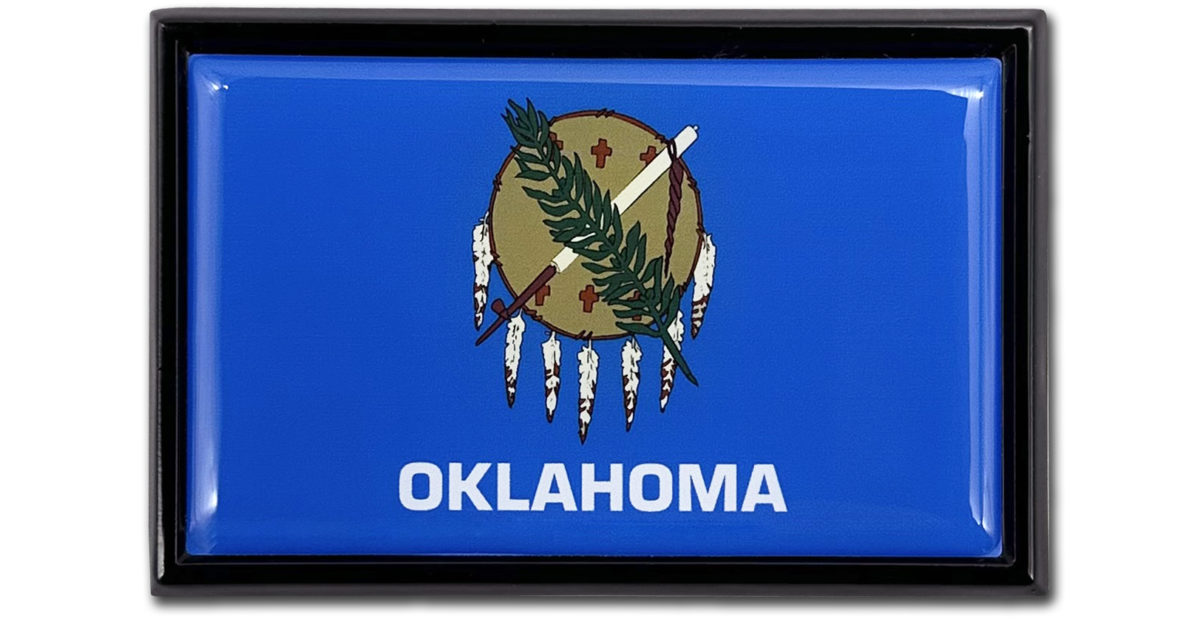Oklahoma Flag Black Metal Car Emblem | Elektroplate