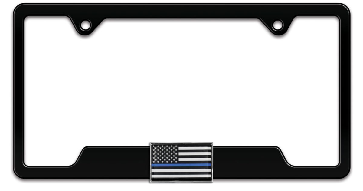 3D Police Flag Black Open License Plate Frame | Elektroplate