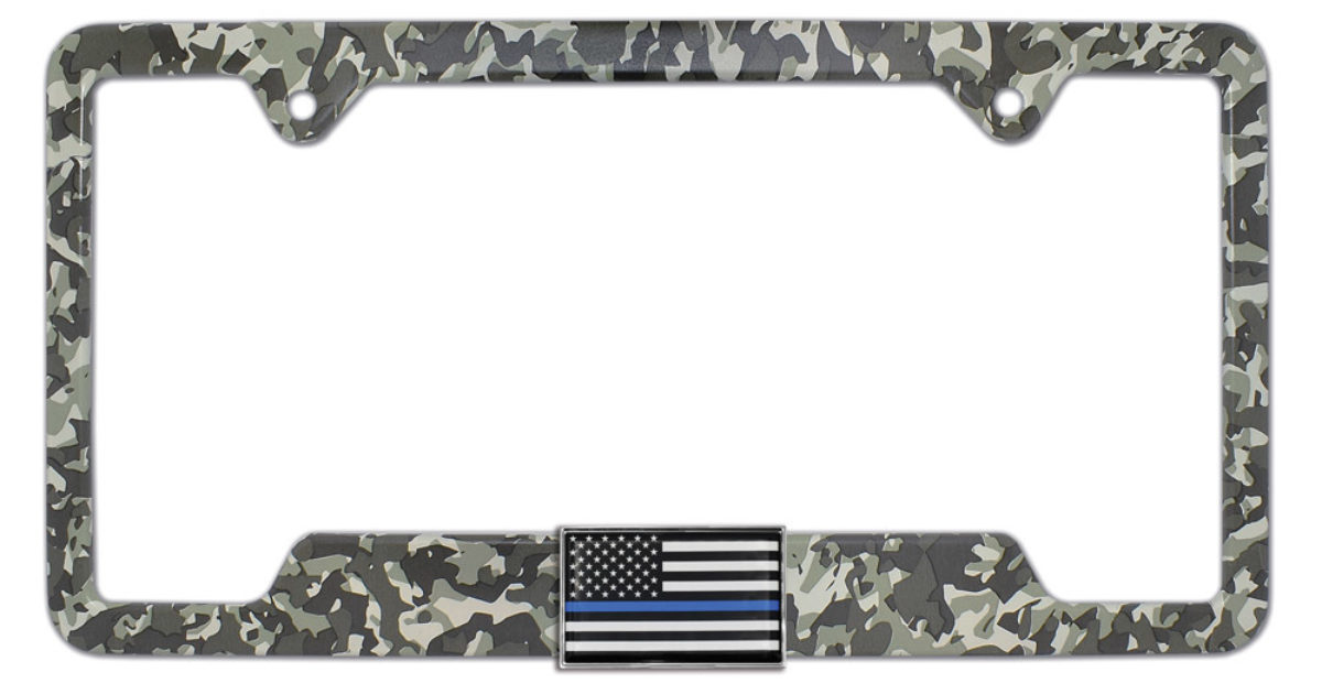 3D Police Flag Camo Open License Plate Frame | Elektroplate