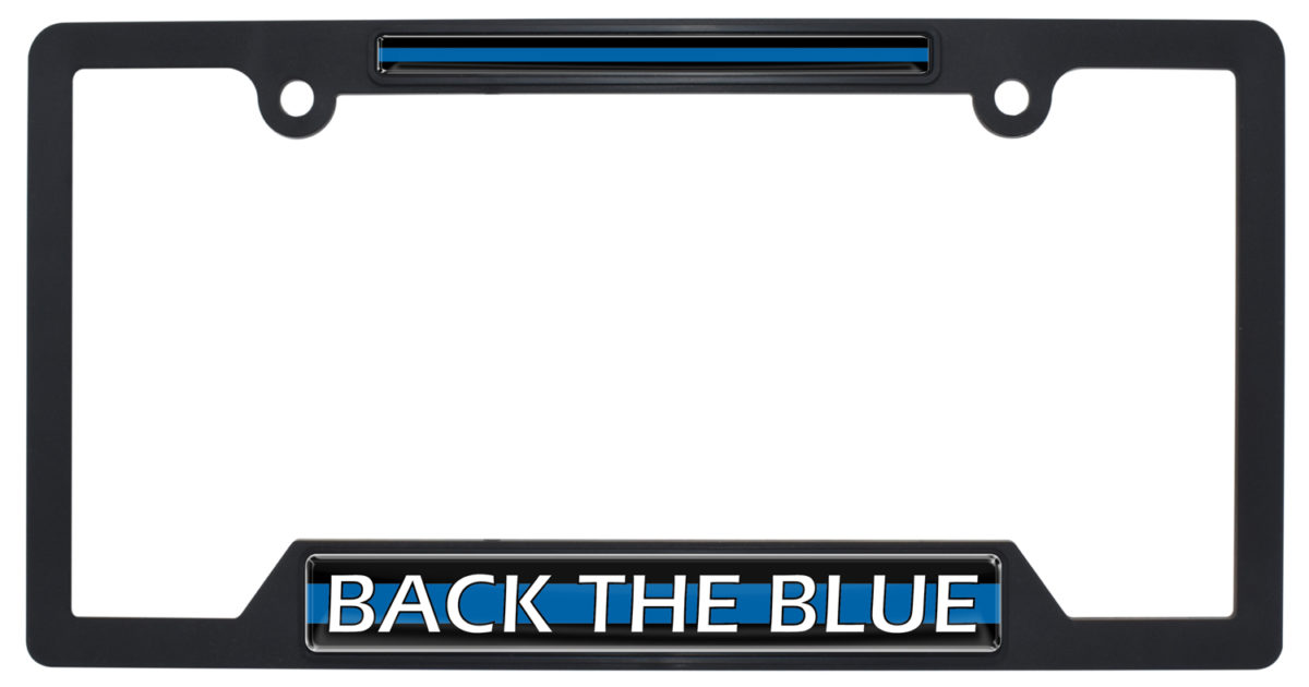 Back the Blue Black Plastic Open License Plate Frame | Elektroplate