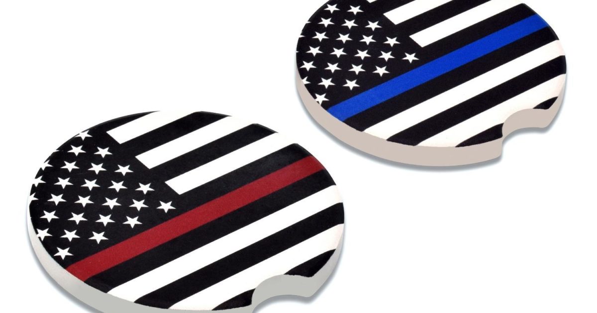 Police and Firefighter Flag Car Coasters | Elektroplate