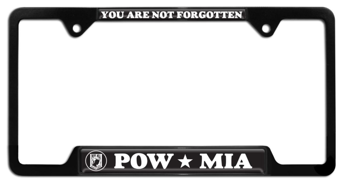 POW / MIA Black Open License Plate Frame | Elektroplate