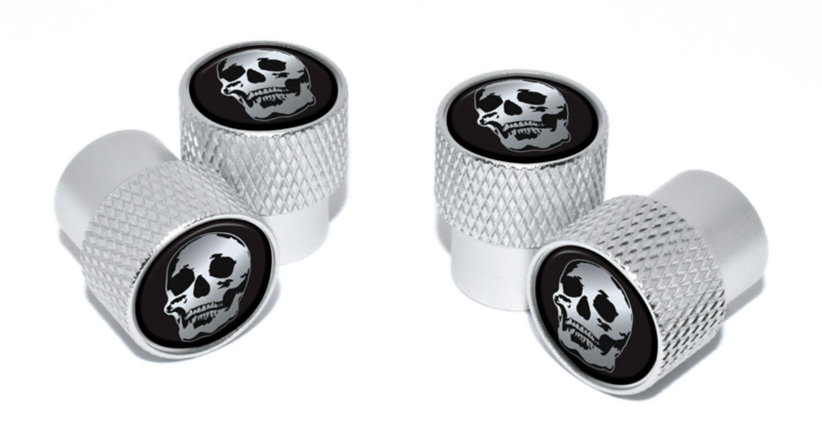 MetalHead Skull Valve Stem Caps - Chrome Knurling | Elektroplate