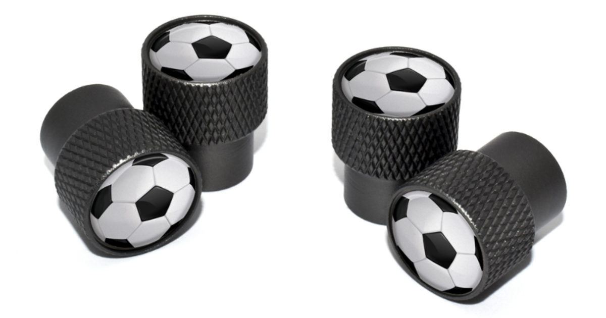 Soccer Ball Valve Stem Caps - Black Knurling | Elektroplate