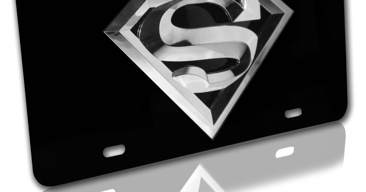 Superman Silver 3D Black License Plate | Elektroplate