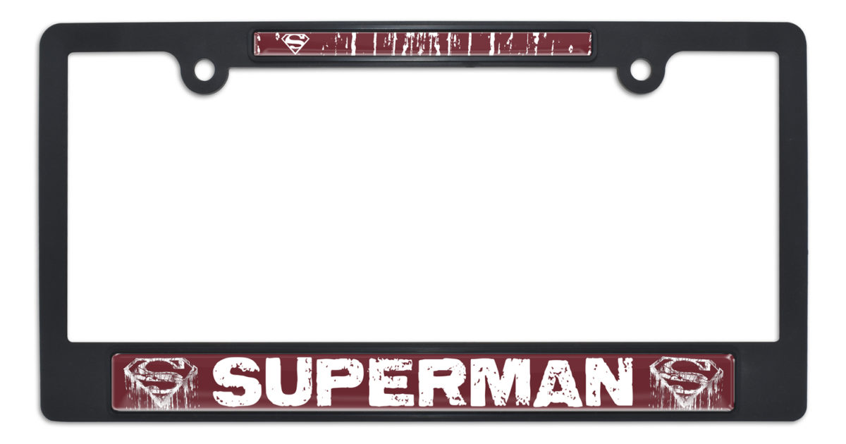 Superman Distressed Black Plastic License Plate Frame | Elektroplate