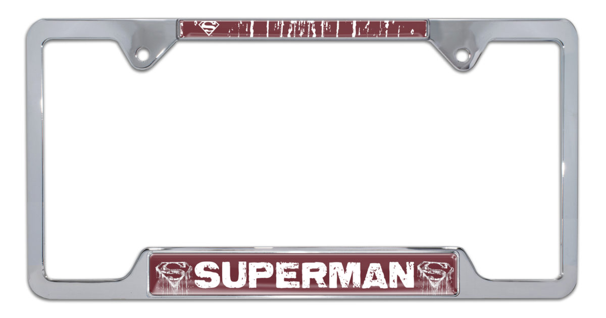 Superman Distressed Open Chrome License Plate Frame | Elektroplate