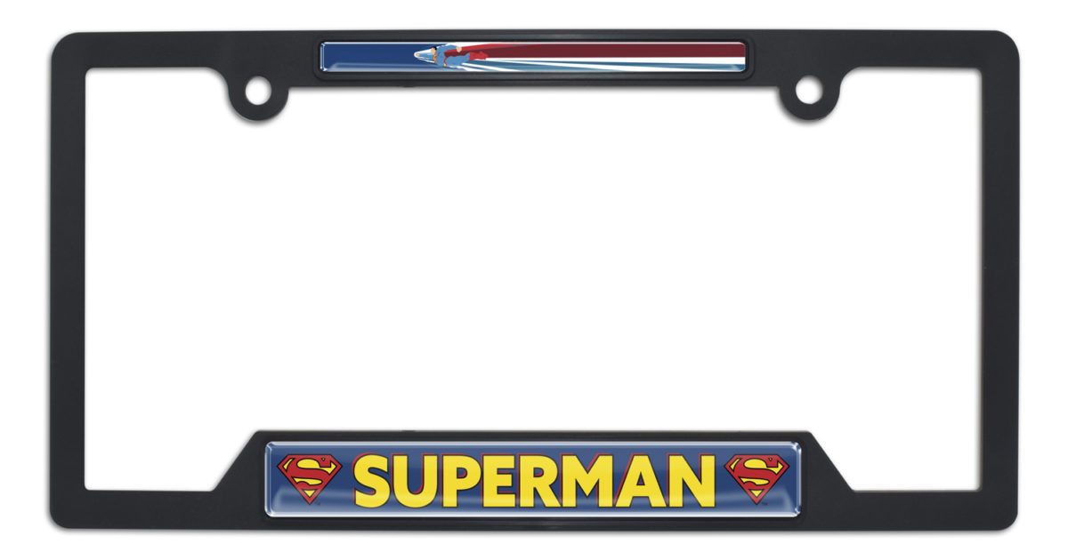 Superman Fly Open Black Plastic License Plate Frame | Elektroplate