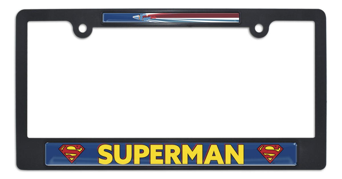 Superman Fly Black Plastic License Plate Frame | Elektroplate
