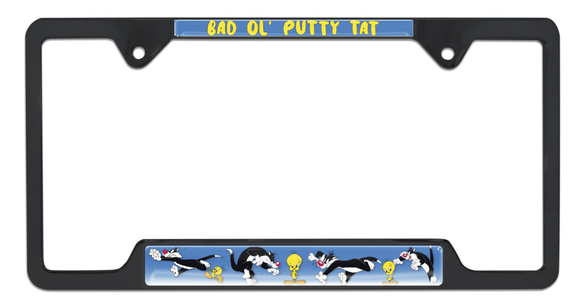 Tweety Bird & Sylvester Open Black License Plate Frame | Elektroplate