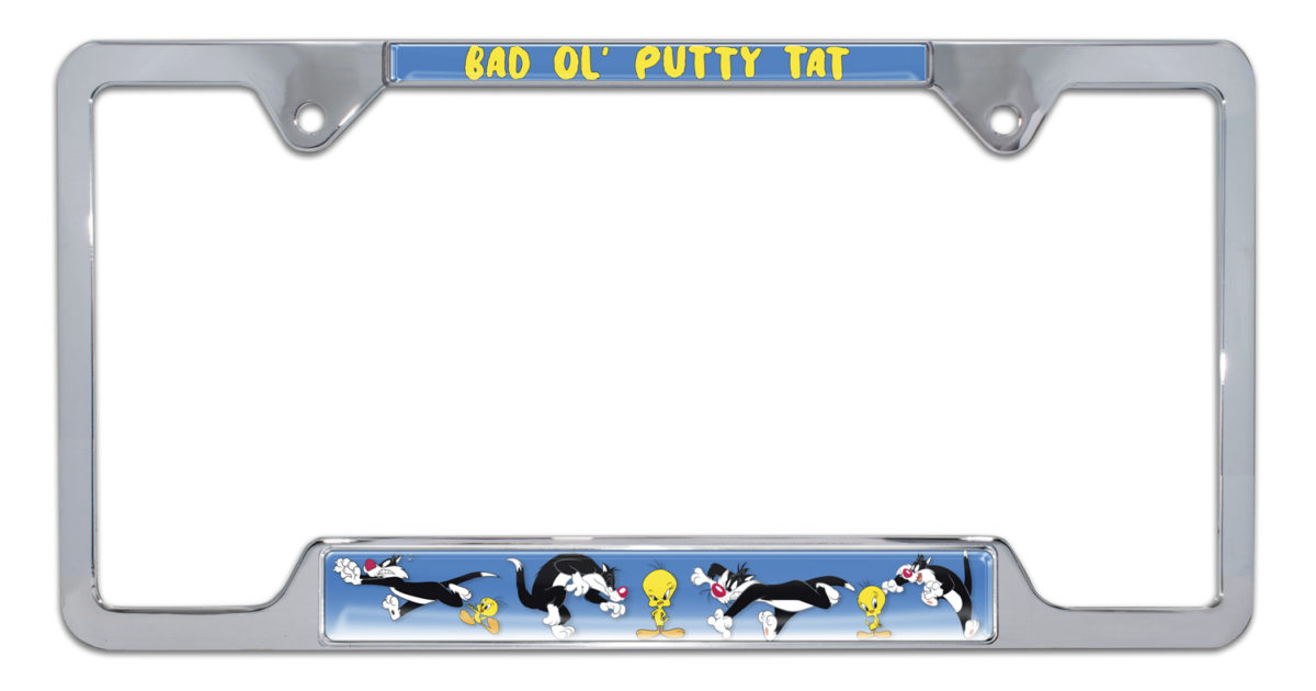 Tweety Bird & Sylvester Open Chrome License Plate Frame | Elektroplate
