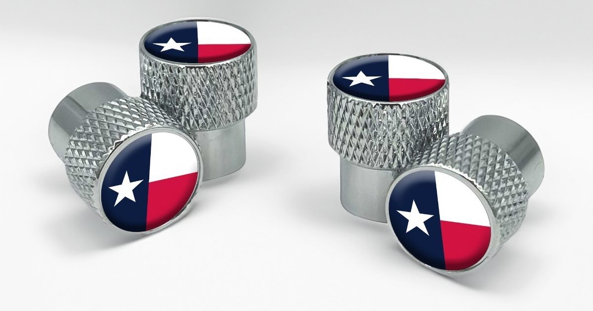 Texas Flag Valve Stem Caps - Chrome Knurling | Elektroplate