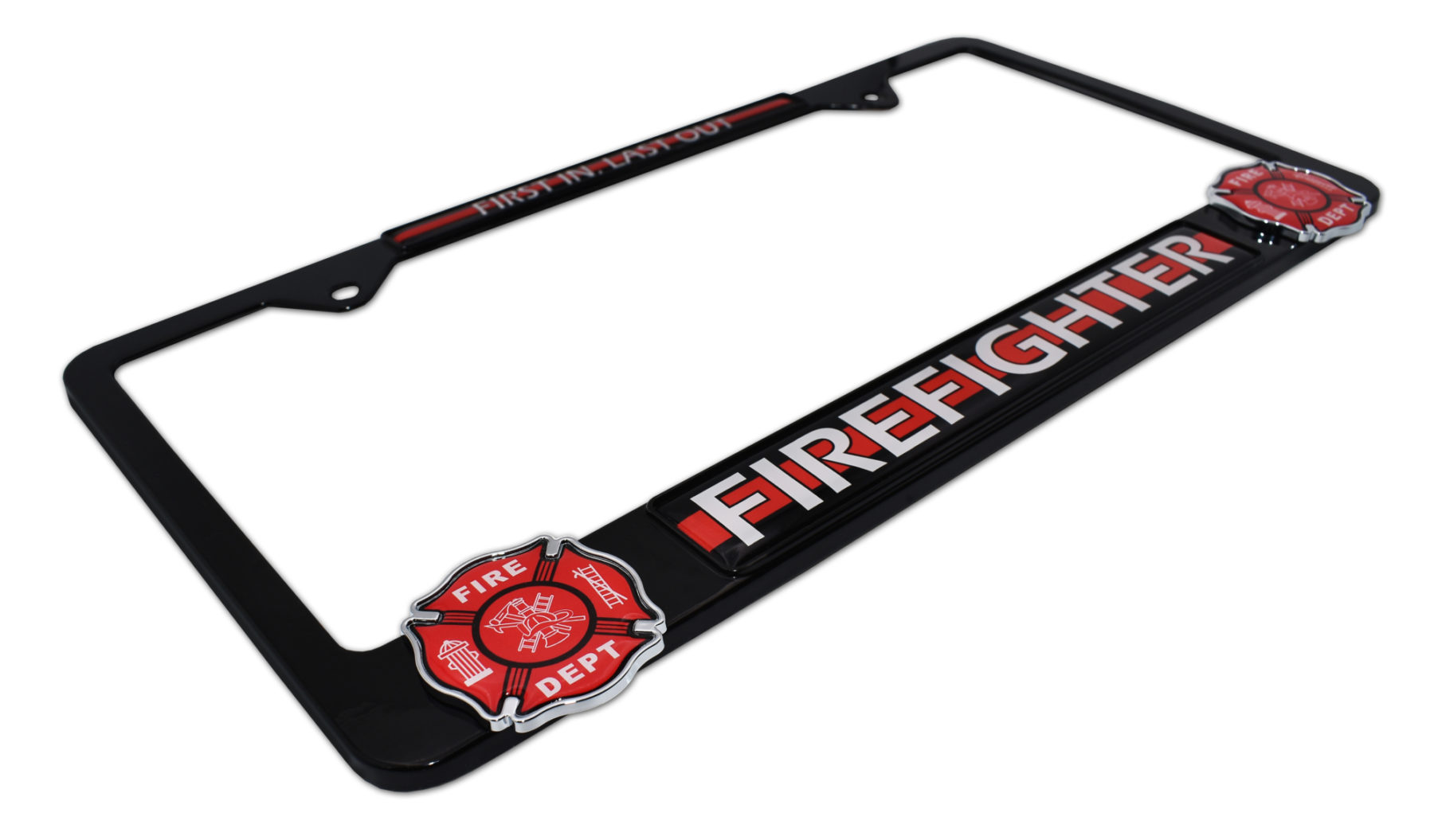 3D Firefighter Black Metal License Plate Frame | Elektroplate