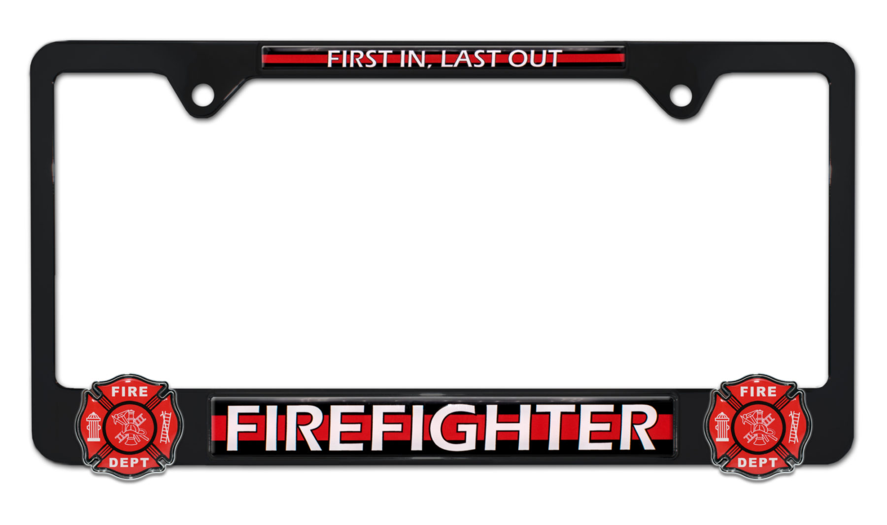 3D Firefighter Black Metal License Plate Frame | Elektroplate